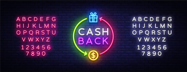 Cash back neon logo sign Royalty Free Vector Image