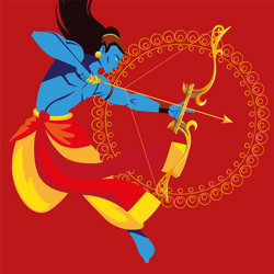 Lord ram with bow and arrow gold silhouette Vector Image