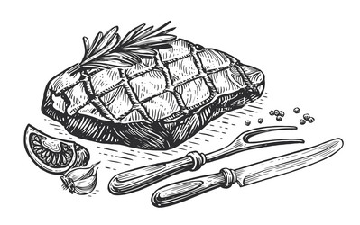 Sketch meat bbq beef steak grill ribs and bacon Vector Image