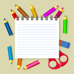 School supplies and spiral block note Royalty Free Vector