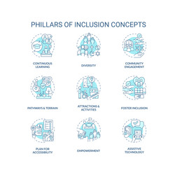 Pillars of inclusion blue gradient concept icons Vector Image