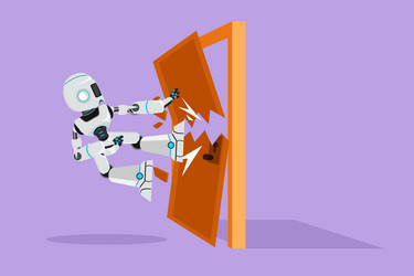 Cartoon flat style drawing robot jump through Vector Image