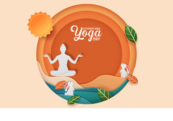 International yoga day paper cut body posture Vector Image