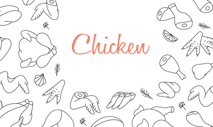 Chicken meats horizontal outline banner Royalty Free Vector