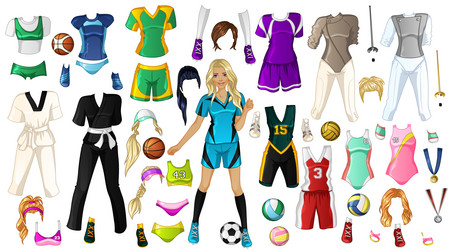 Sports paper doll with golf tennis and cycling Vector Image