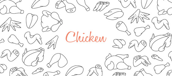 Chicken meats horizontal outline banner Royalty Free Vector