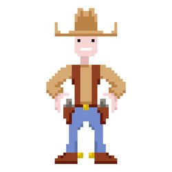 Pixel art cowboy holding a gun gunslinger Vector Image