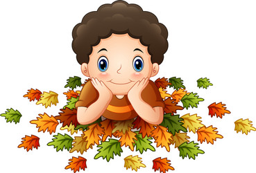 Cartoon boy with broom and autumn leaves Vector Image