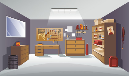 Garage interior with instruments tools Royalty Free Vector