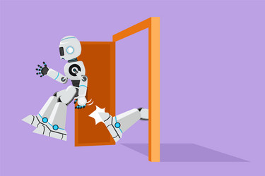 Cartoon flat style drawing robot kicks door Vector Image