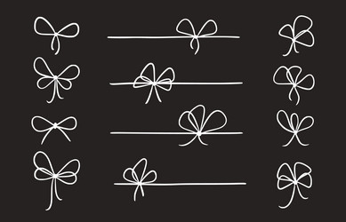 Bow gift ribbon line simple element set hand Vector Image