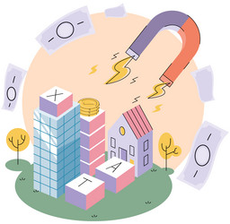 Huge magnet attracts money bills flying around Vector Image