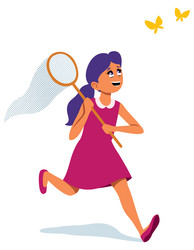 Cartoon little girl catching a butterfly Vector Image