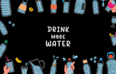 Water bottles horizontal outline banner plastic Vector Image