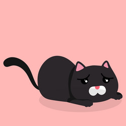 Cartoon black cat sad emotion pink background vect
