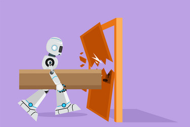 Cartoon flat style drawing robot kicks door Vector Image