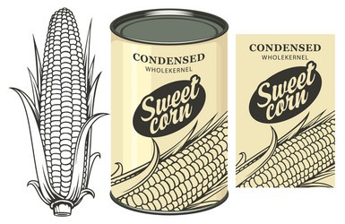 Banner with a tin can and label for sweet corn Vector Image