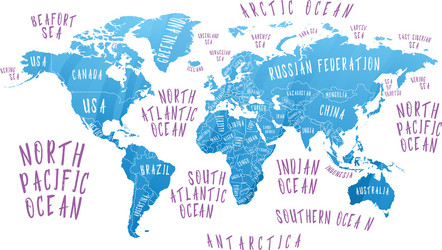 Earth map with the name of countries Royalty Free Vector