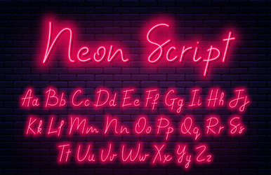 Glowing neon script alphabet neon font Royalty Free Vector
