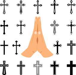 Christian praying hands with prayer beads Vector Image