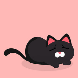 Cartoon black cat sad emotion pink background vect