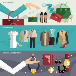 Woman clothes horizontal banners set Royalty Free Vector