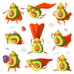 Green avocado superhero character flying wearing Vector Image