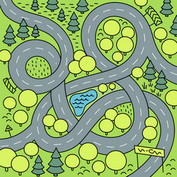 Cartoon map with city road and funny maze game Vector Image