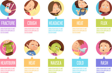 Set icons little girl sick Royalty Free Vector Image