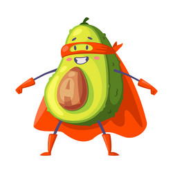 Green avocado superhero character standing wearing