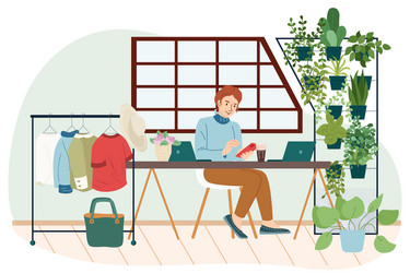 Green workplace flat background Royalty Free Vector Image