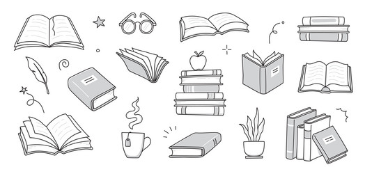 Book stack sketch set hand drawn sketch doodle Vector Image