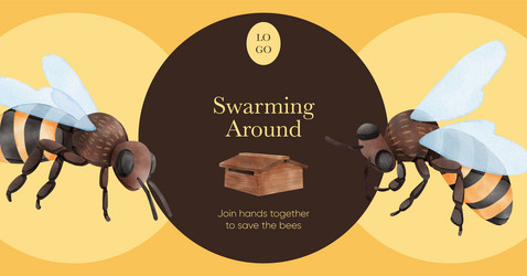 Facebook ads template with honey bee Royalty Free Vector