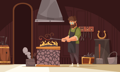 Blacksmith workshop cartoon composition Royalty Free Vector