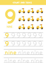 Flashcard number 9 preschool worksheet cute Vector Image