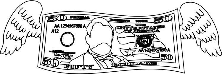 Feathered deformed 50 dollars note outline Vector Image