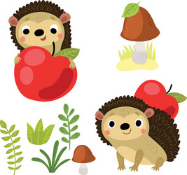 Cute hedgehog sitting with apple Royalty Free Vector Image
