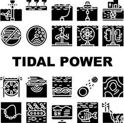 Tidal power plant collection icons set Royalty Free Vector
