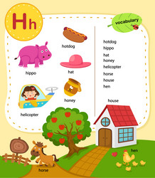 Alphabet isolated letter h-hippo-hat Royalty Free Vector