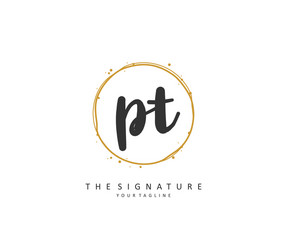 P t pt initial letter handwriting and signature Vector Image