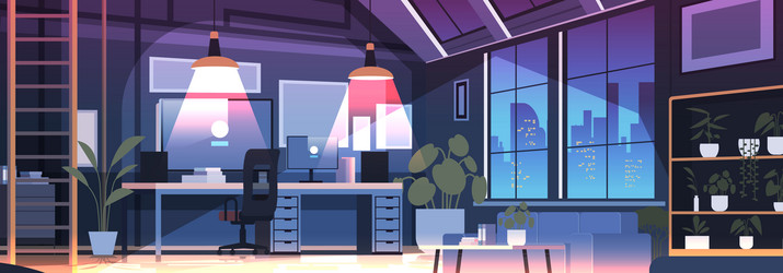 Modern loft interior of night open space home Vector Image