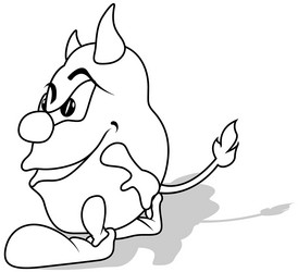 Drawing of a sitting devil with trident Royalty Free Vector