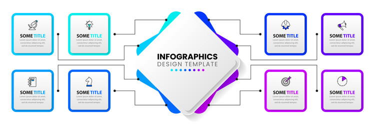 Infographic template 8 connected squares Vector Image