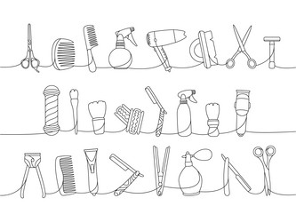 Barber shop one line continuous drawing makeup Vector Image