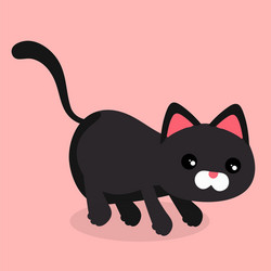 Cartoon black cat sad emotion pink background vect