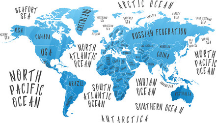 Earth map with the name of countries Royalty Free Vector