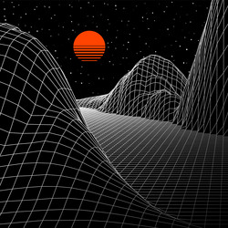 Landscape with wireframe grid of 80s styled retro Vector Image
