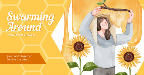 Facebook ads template with honey bee Royalty Free Vector