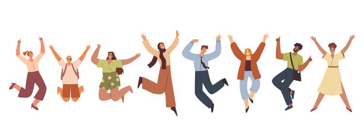 Happy people jumping and running Royalty Free Vector Image