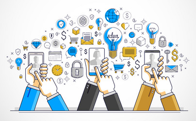 Internet teamwork online team is working Vector Image